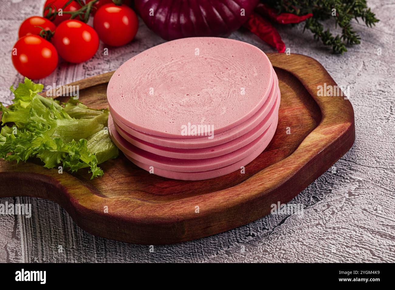 Boiled pork sliced sausage stack for breakfast Stock Photo - Alamy
