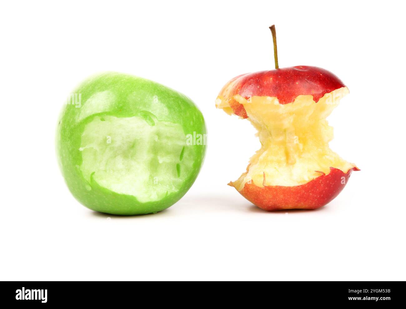 Green bitten apple and red core isolated on white Stock Photo - Alamy
