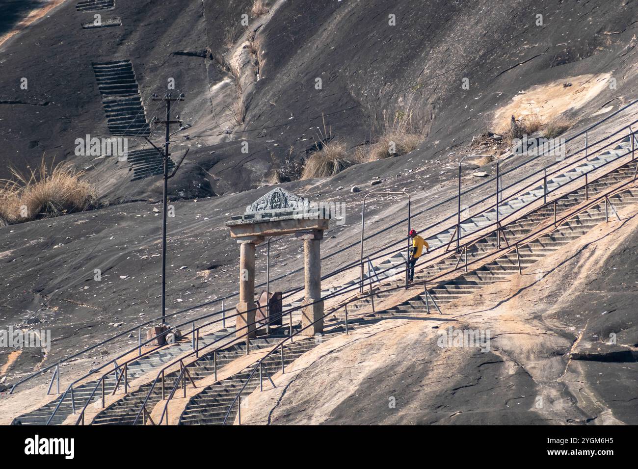 Shravanabelagola, Karnataka, India - January 24 2023: Pilgrims climb ...