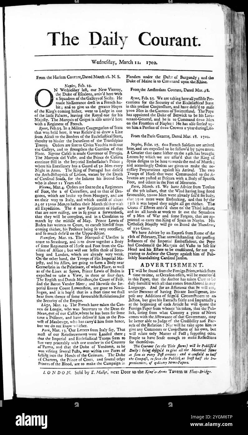 Daily courant first newspaper hi-res stock photography and images - Alamy