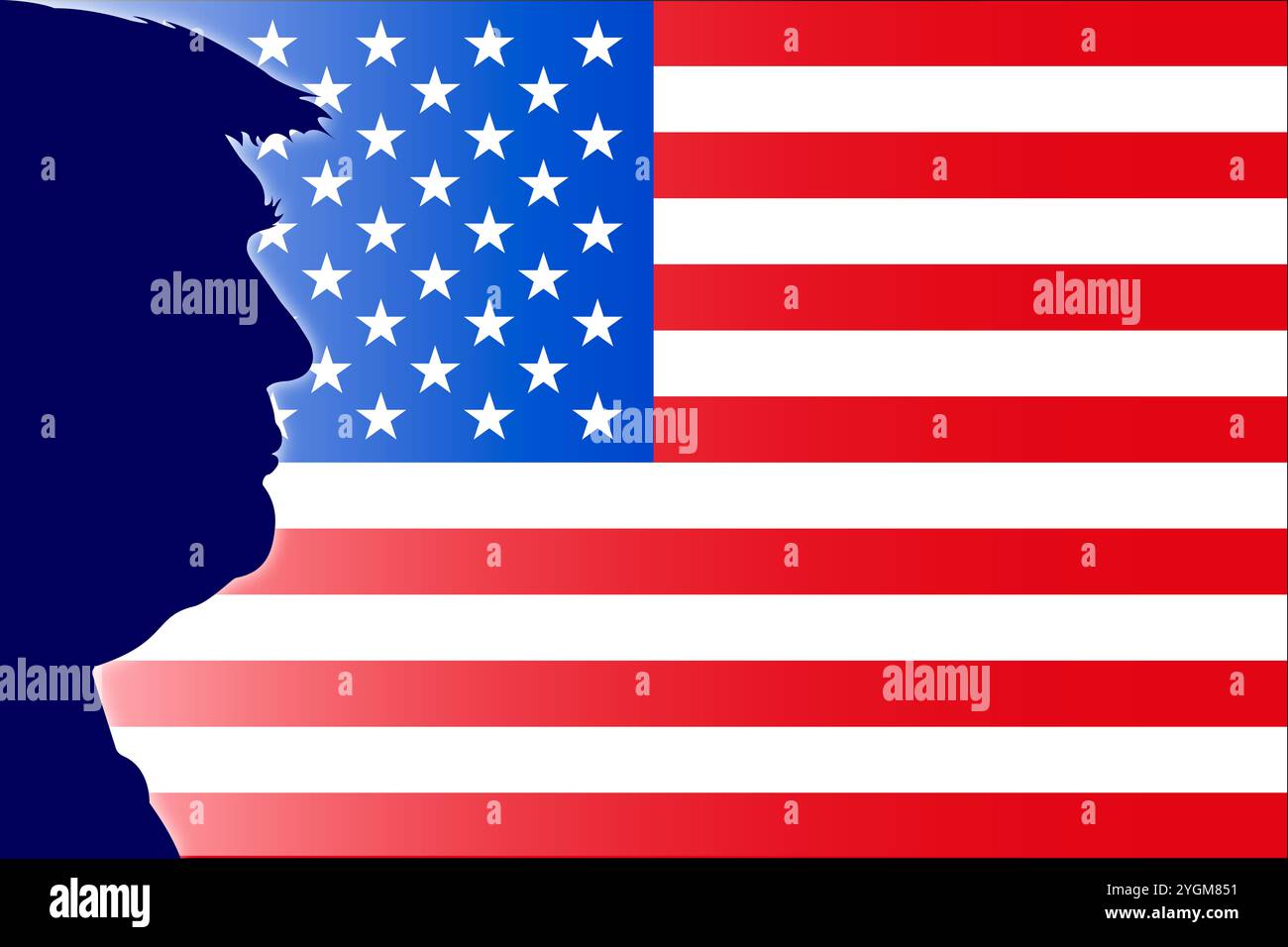 US President Donald Trump silhouette portrait with US flag ...