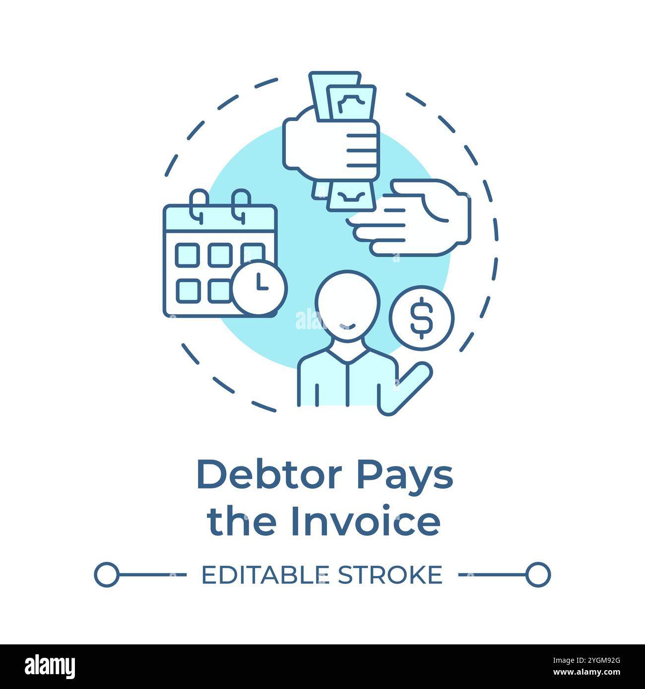 Debtor pays invoice soft blue concept icon Stock Vector Image & Art - Alamy