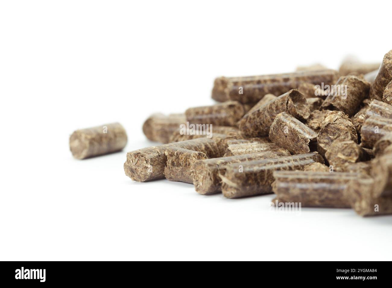 stack of wooden pellets for bio energy, white background, isolated ...