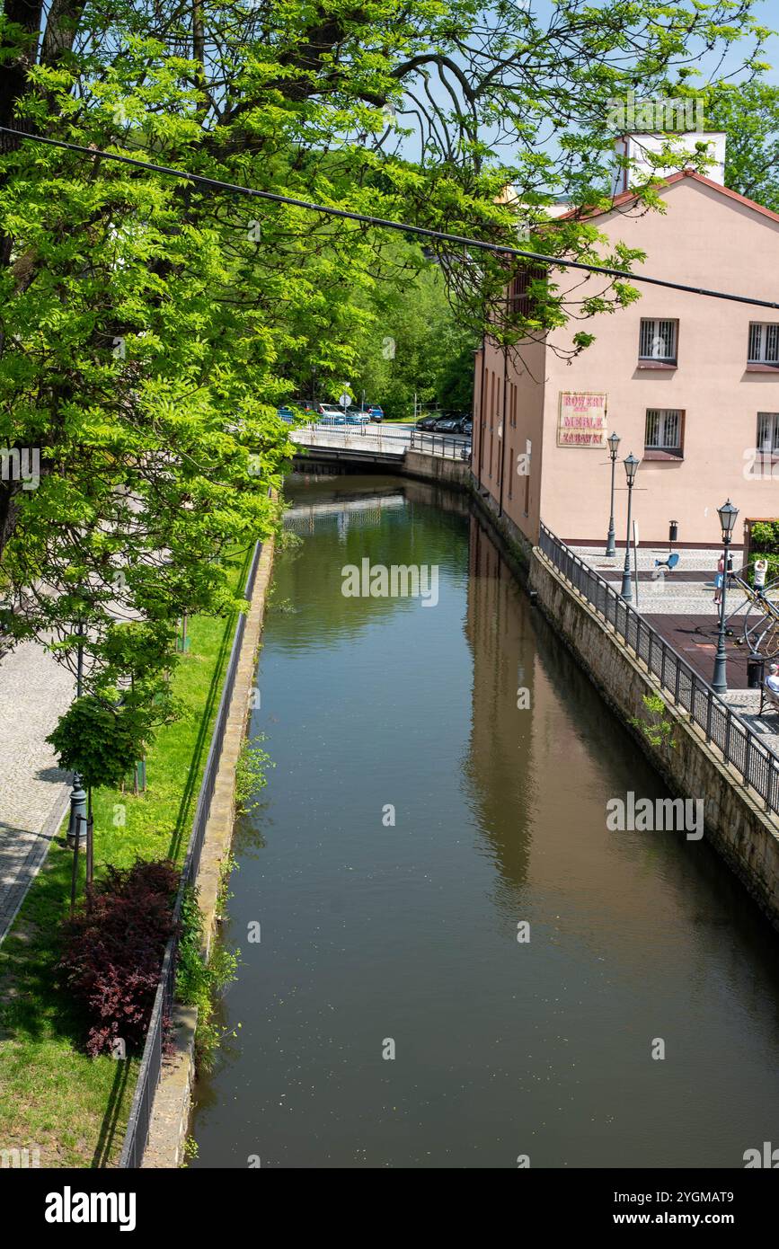 Water channels of the Nysa river in Klodzko, Poland, flowing around the ...