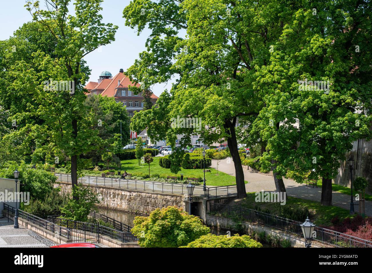 Water channels of the Nysa river in Klodzko, Poland, flowing around the ...