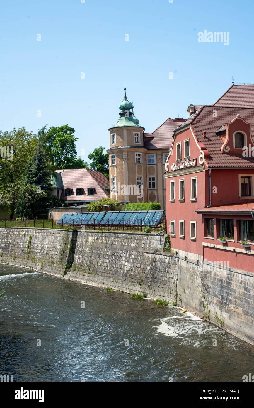 Water channels of the Nysa river in Klodzko, Poland, flowing around the ...