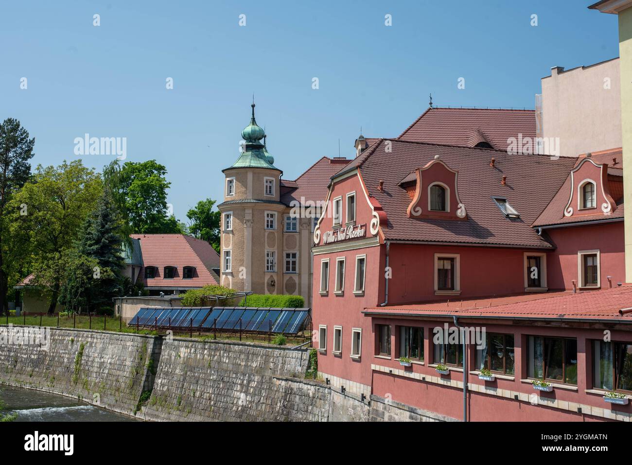 Water channels of the Nysa river in Klodzko, Poland, flowing around the ...