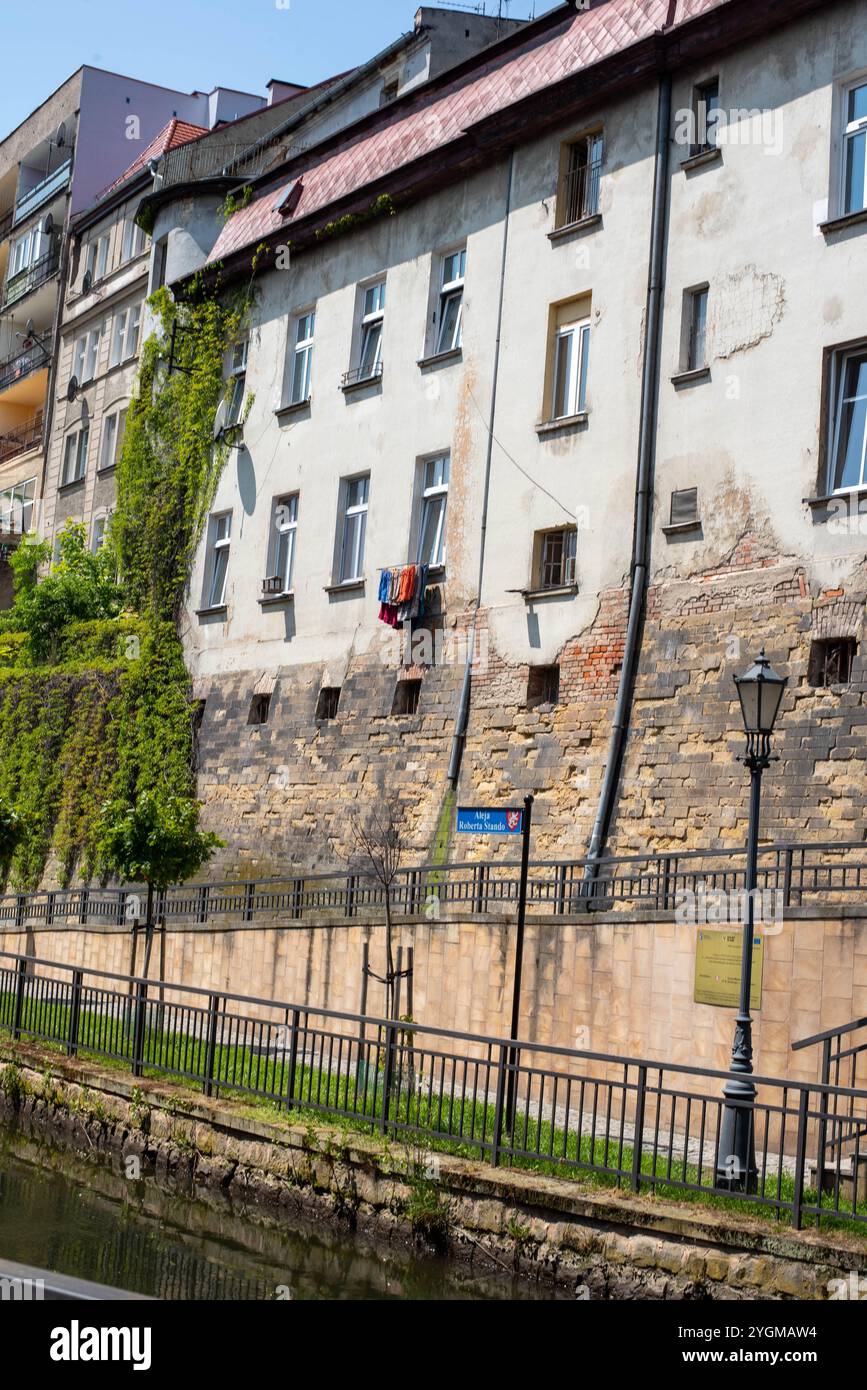 Water channels of the Nysa river in Klodzko, Poland, flowing around the ...