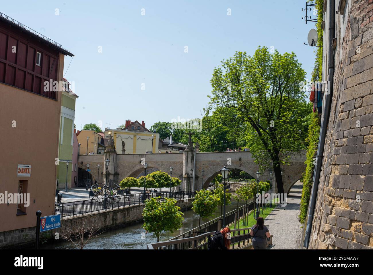 Water channels of the Nysa river in Klodzko, Poland, flowing around the ...