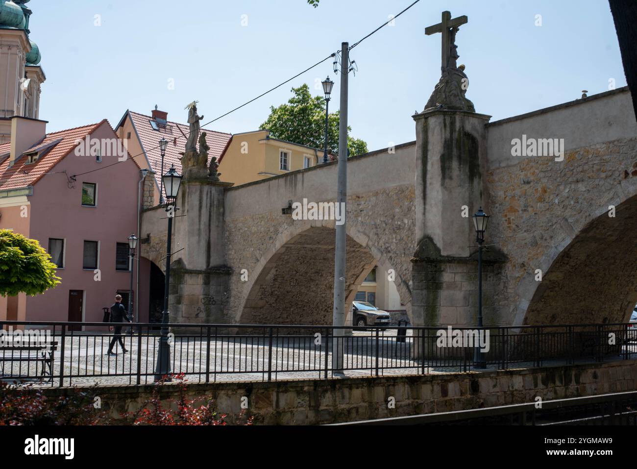 Water channels of the Nysa river in Klodzko, Poland, flowing around the ...