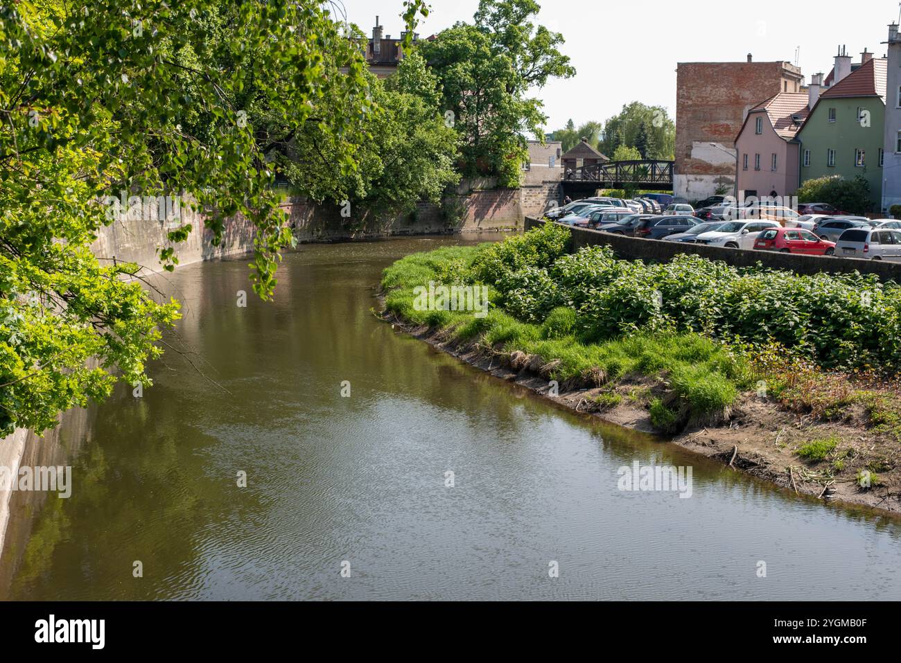 Water channels of the Nysa river in Klodzko, Poland, flowing around the ...
