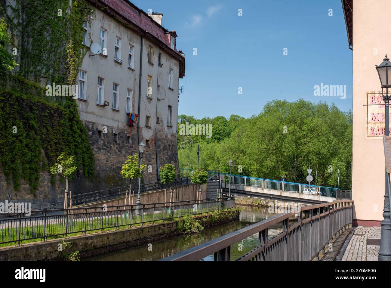 Water channels of the Nysa river in Klodzko, Poland, flowing around the ...
