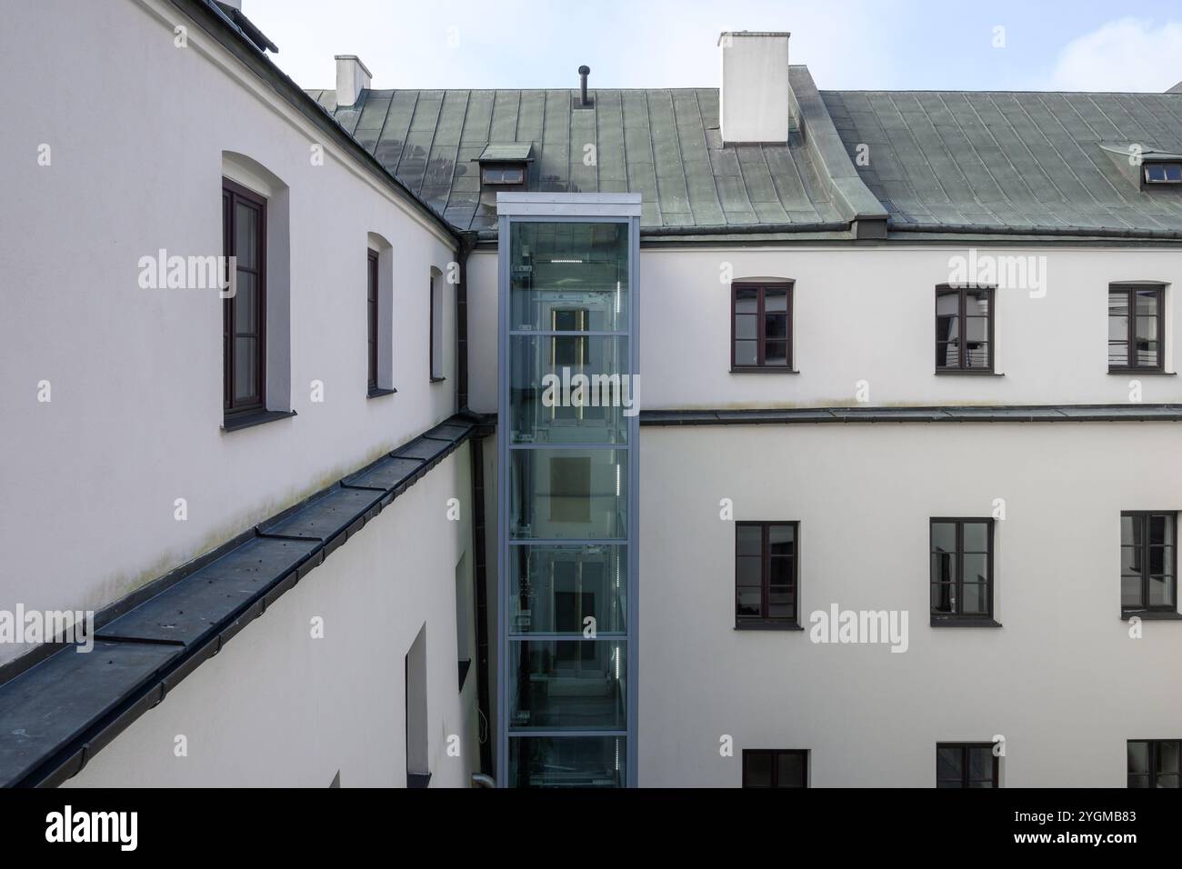 Lublin, Poland - September 13, 2022: Modern outdoor elevator in old ...
