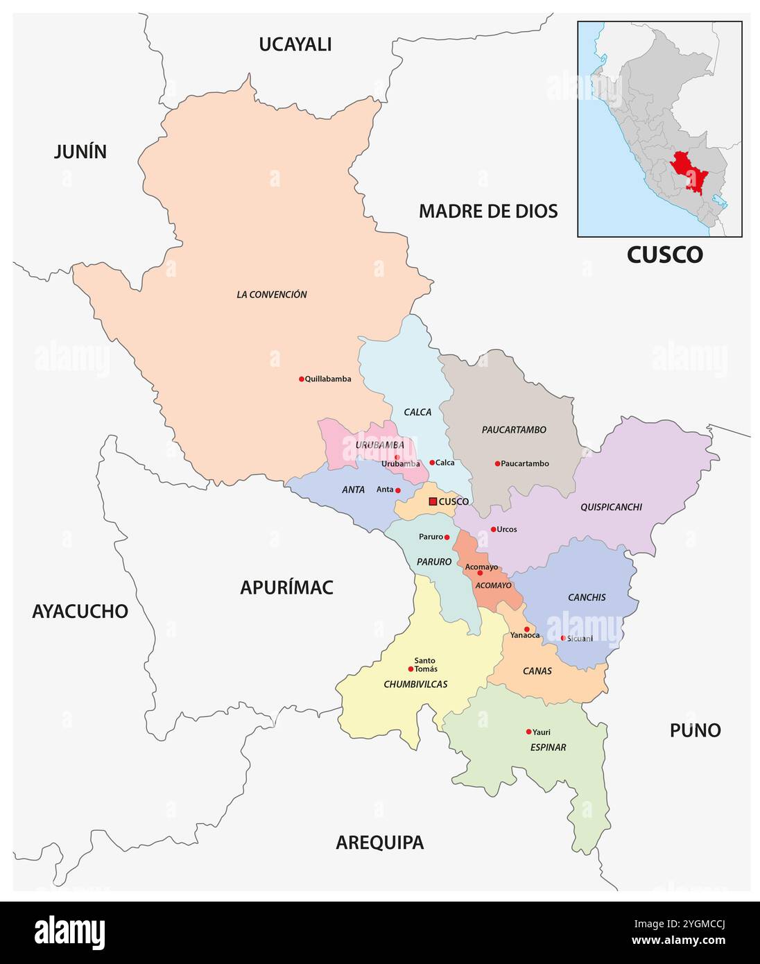 Administrative map of the Peruvian region of Cusco Stock Photo - Alamy