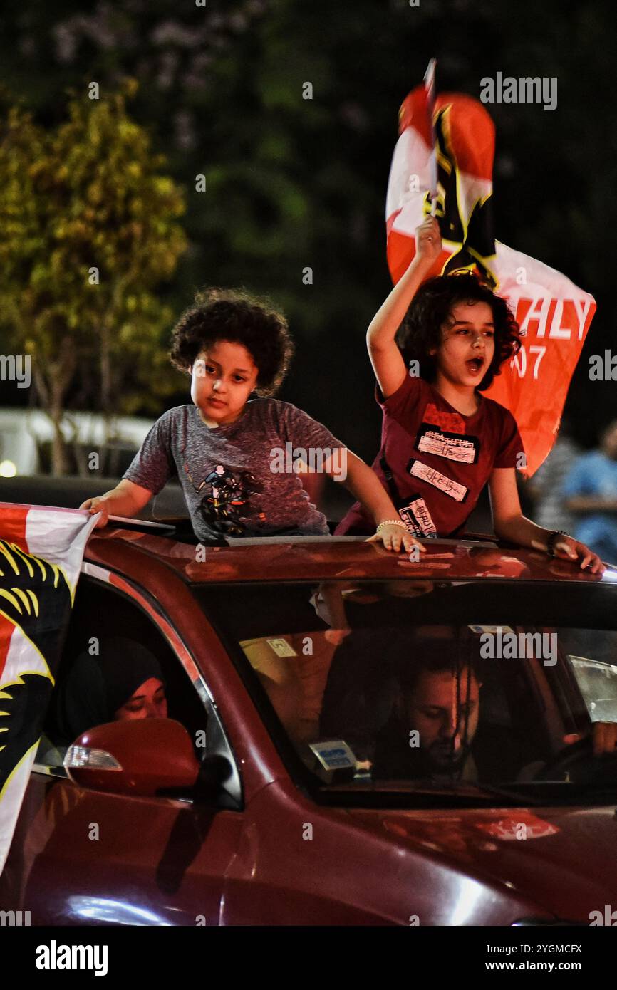Cairo, Egypt. 18 July 2021. Al-Ahly fans celebrate their team's victory ...