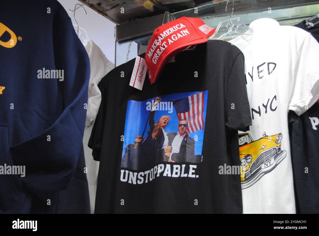 New York City, New York, USA - November 07 2024: Political apparel for ...