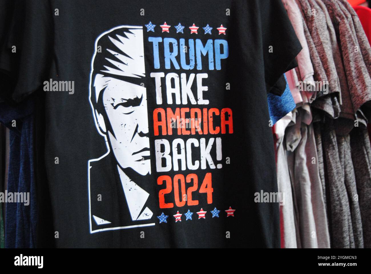 New York City, New York, USA - November 07 2024: Political apparel for ...