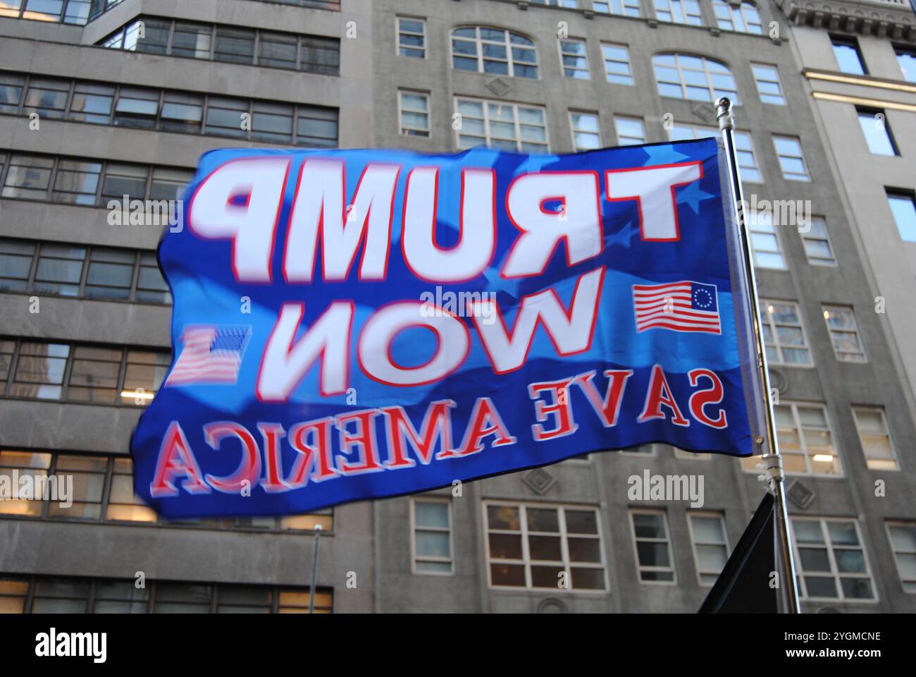 New York City, New York, USA - November 07 2024: Pro Trump flags ...