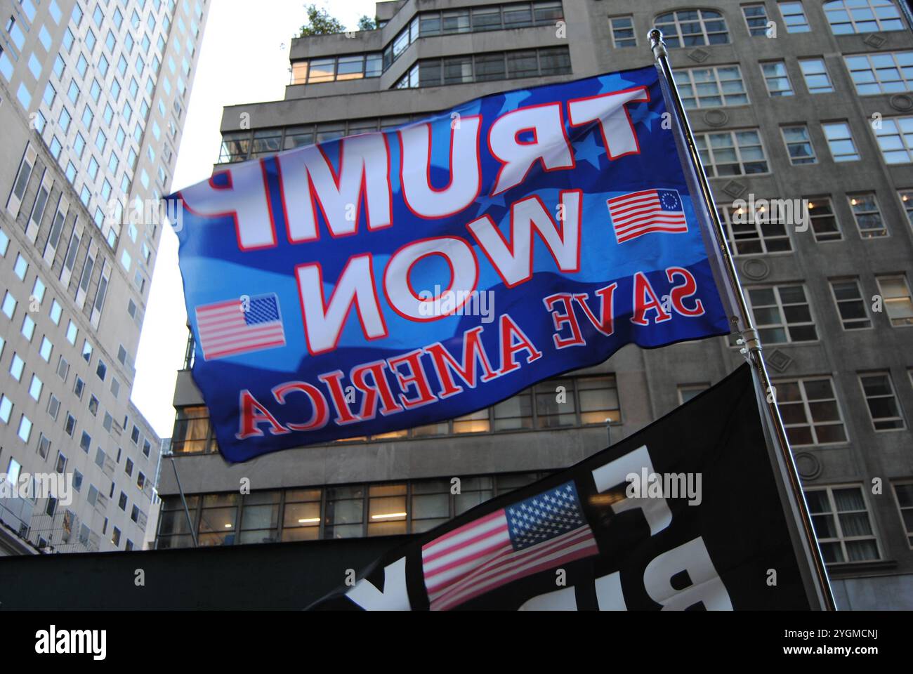 New York City, New York, USA - November 07 2024: Pro Trump flags ...