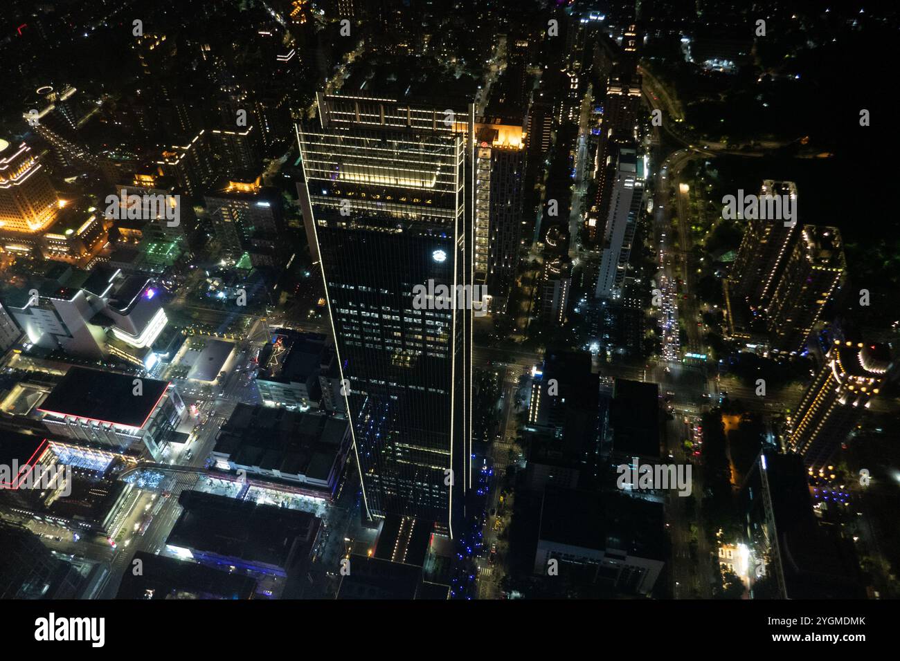 Hanoi skyline at night from high angle with skyscrapers and lights ...