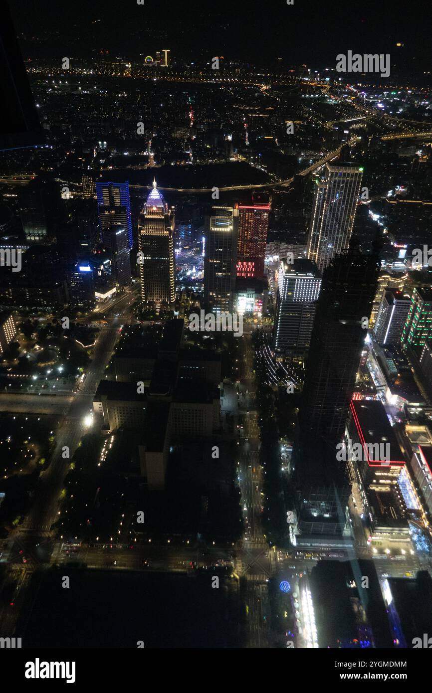 Hanoi skyline at night from high angle with skyscrapers and lights ...