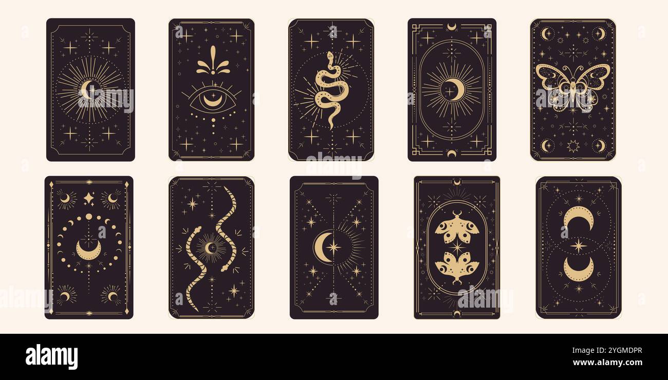 Tarot reverce border magic sacred frame gold line border celelstial ...