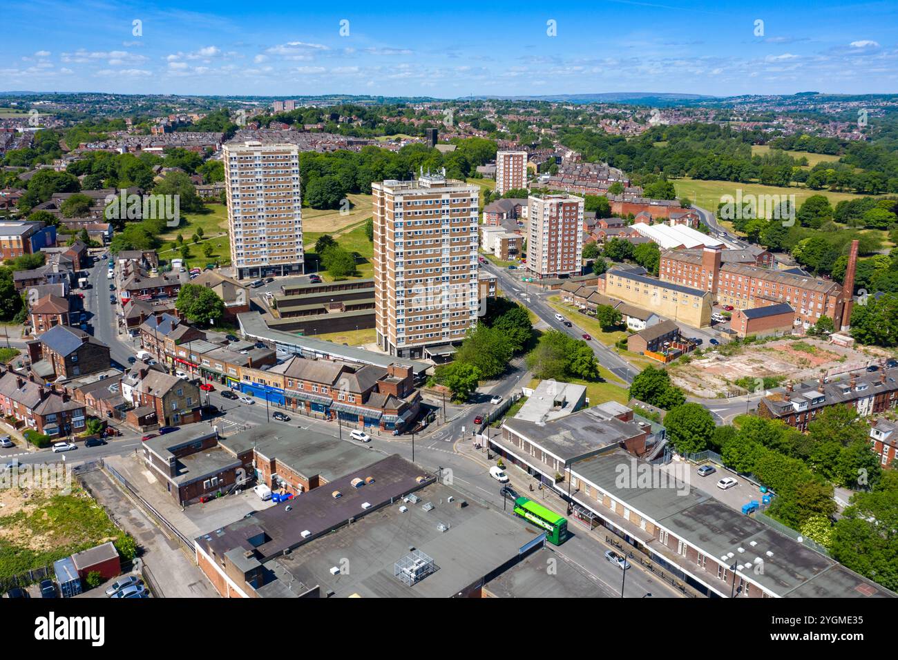 Aerial photo of the town centre of Armley in Leeds West Yorkshire on a ...