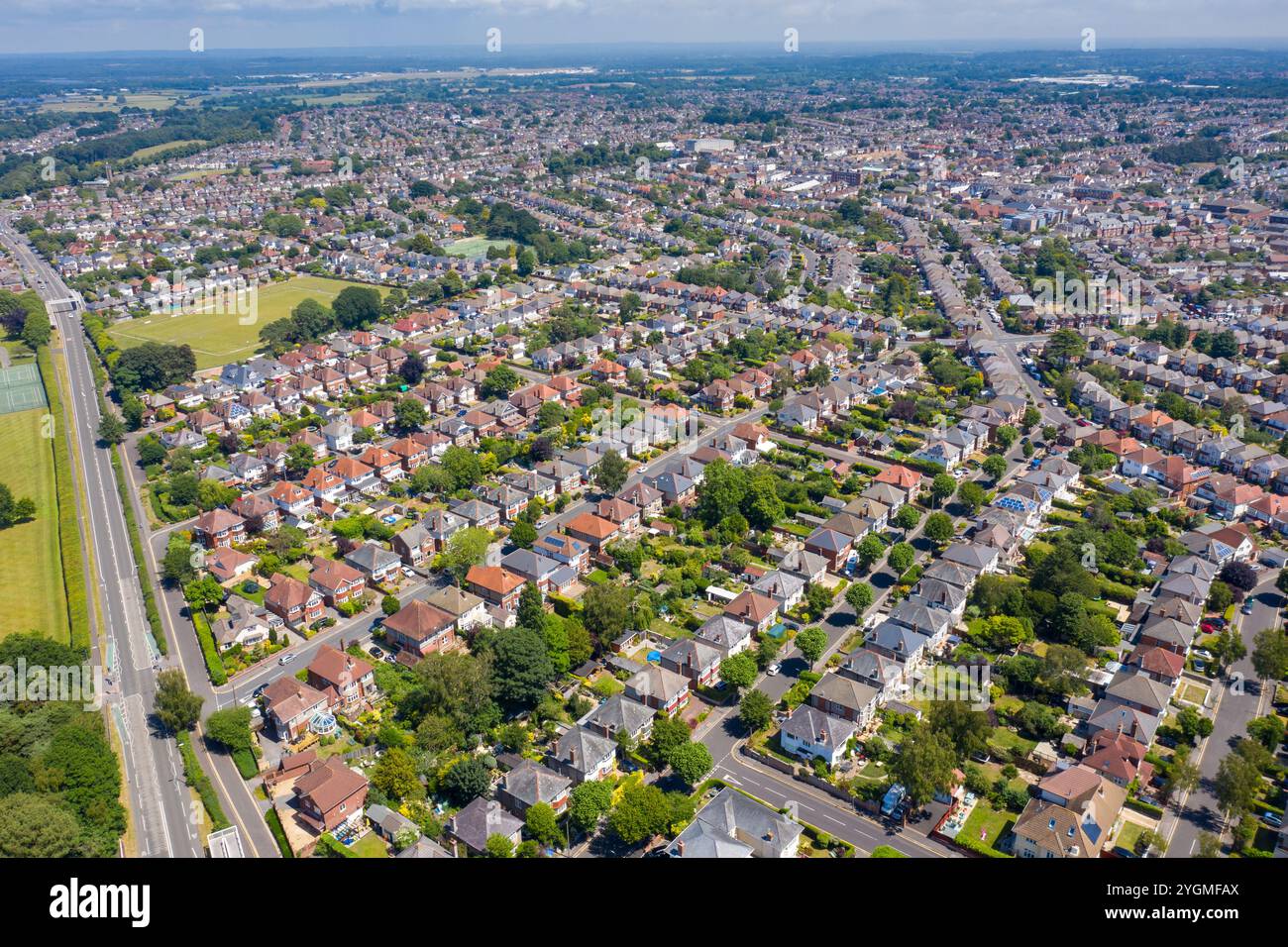 Aerial drone photo of a typical British housing estate located in the ...