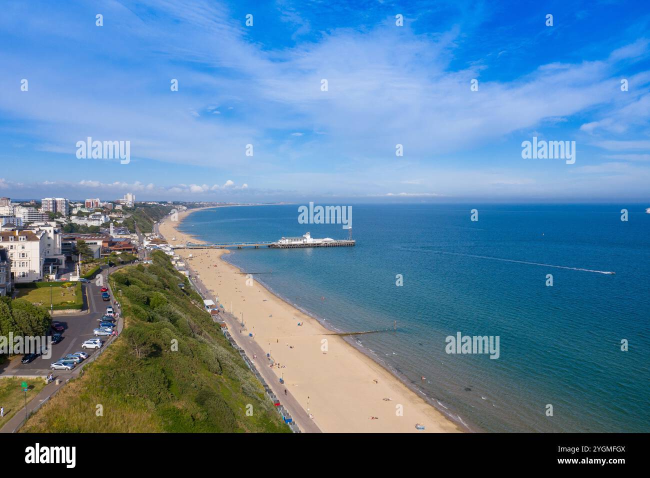 Aerial drone photo of the Bournemouth beach, Observation Wheel and Pier ...
