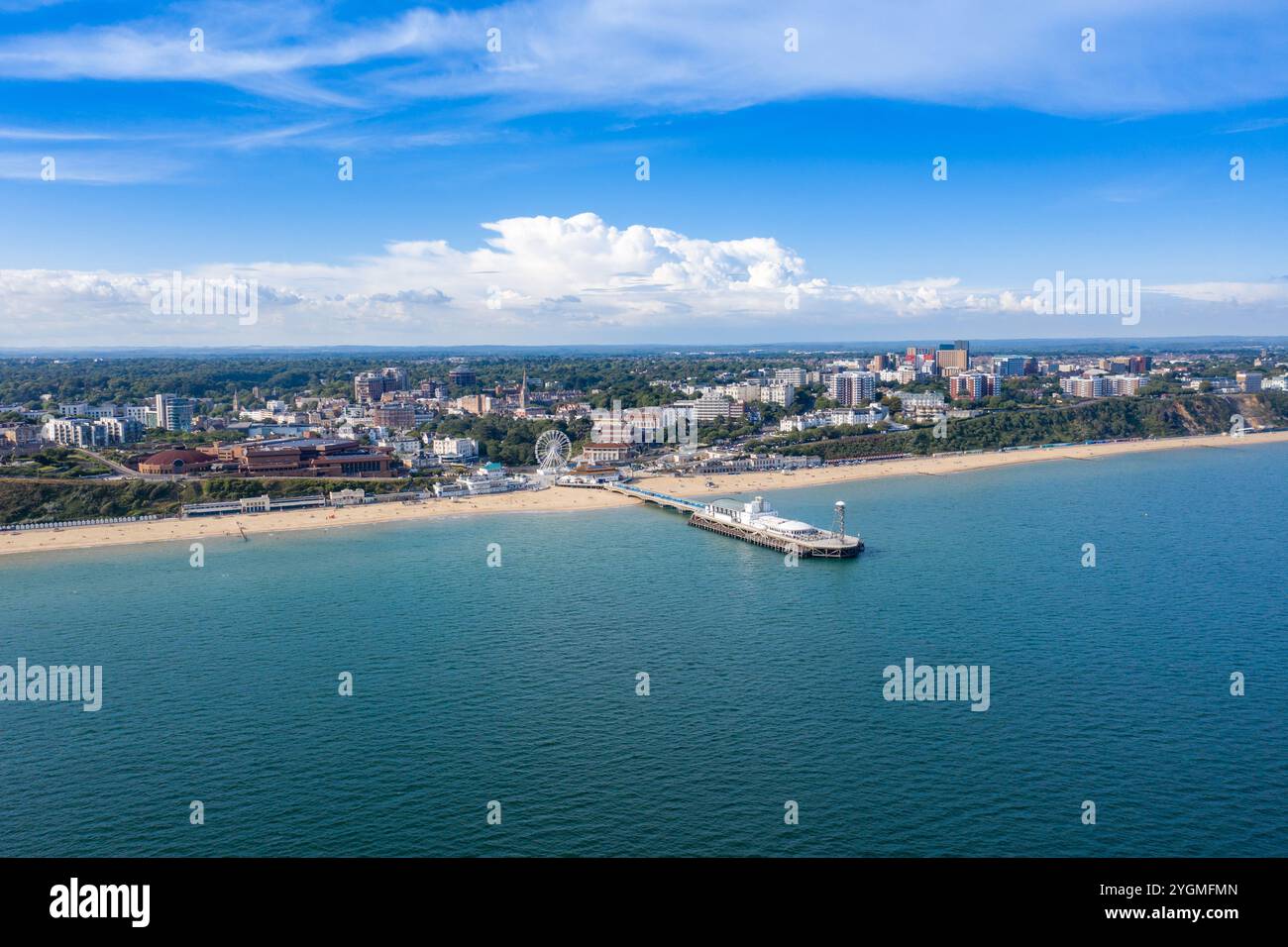 Aerial drone photo of the Bournemouth beach, Observation Wheel and Pier ...
