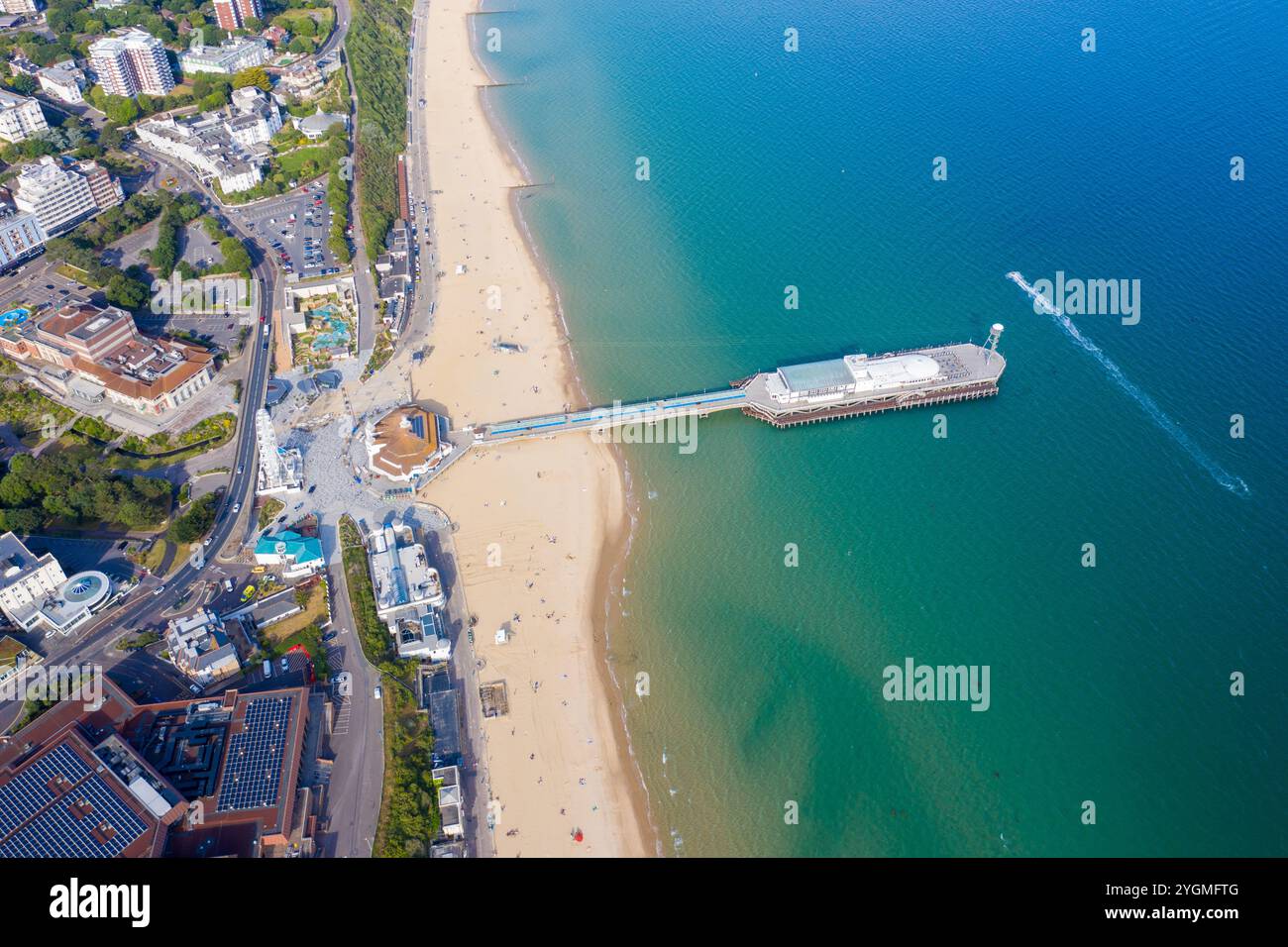Aerial drone photo of the Bournemouth beach, Observation Wheel and Pier ...