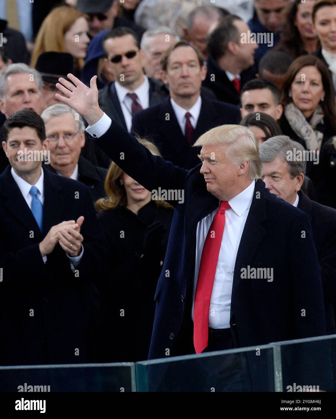 File photo dated January 20, 2017 shows President Donald Trump waves ...