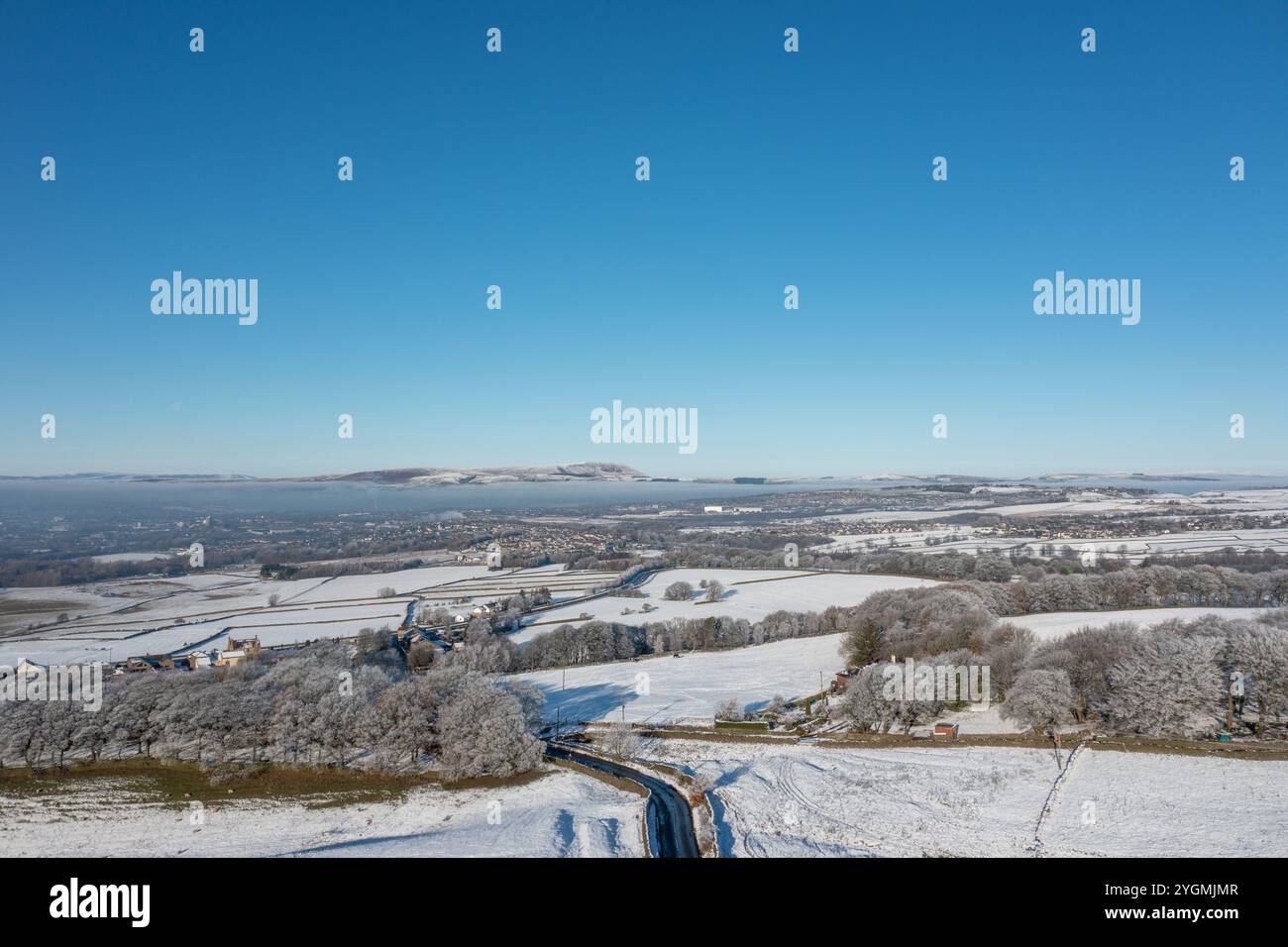 Aerial drone photo of the town of Mereclough in the town of Burnley in ...