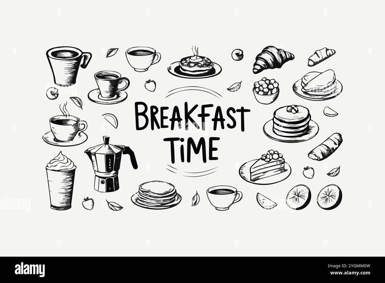 Hand-draw breakfast vector illustration food icons, easily editable ...