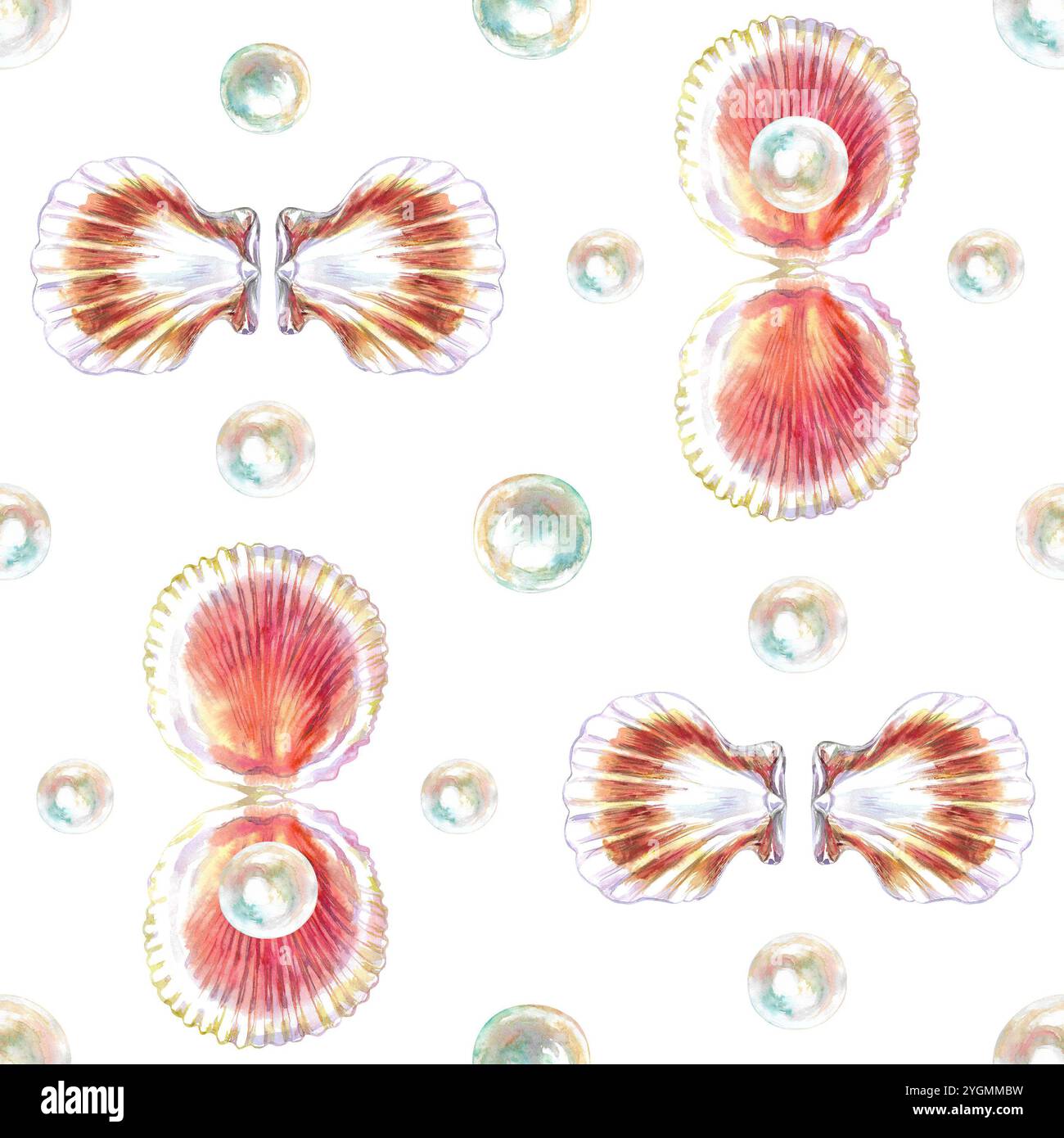 Pattern of scallop, bivalve marine mollusk, grooved shell with pearls ...