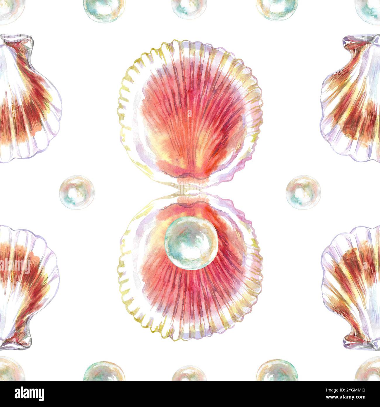 Pattern of scallop, bivalve marine mollusk, grooved shell with pearls ...