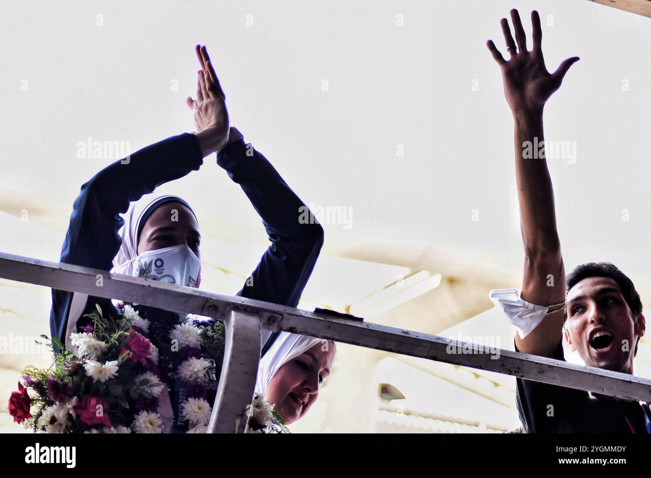 Cairo, Egypt. 28 July 2021. Egyptian athletes Hedaya Malak and Saif ...