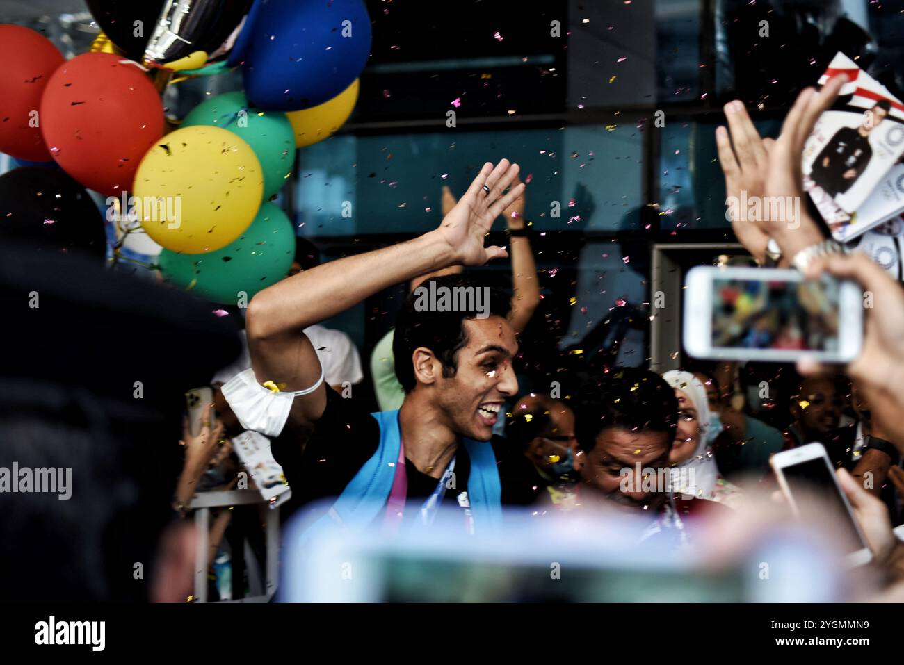 Cairo, Egypt. 28 July 2021. Egyptian athletes Hedaya Malak and Saif ...