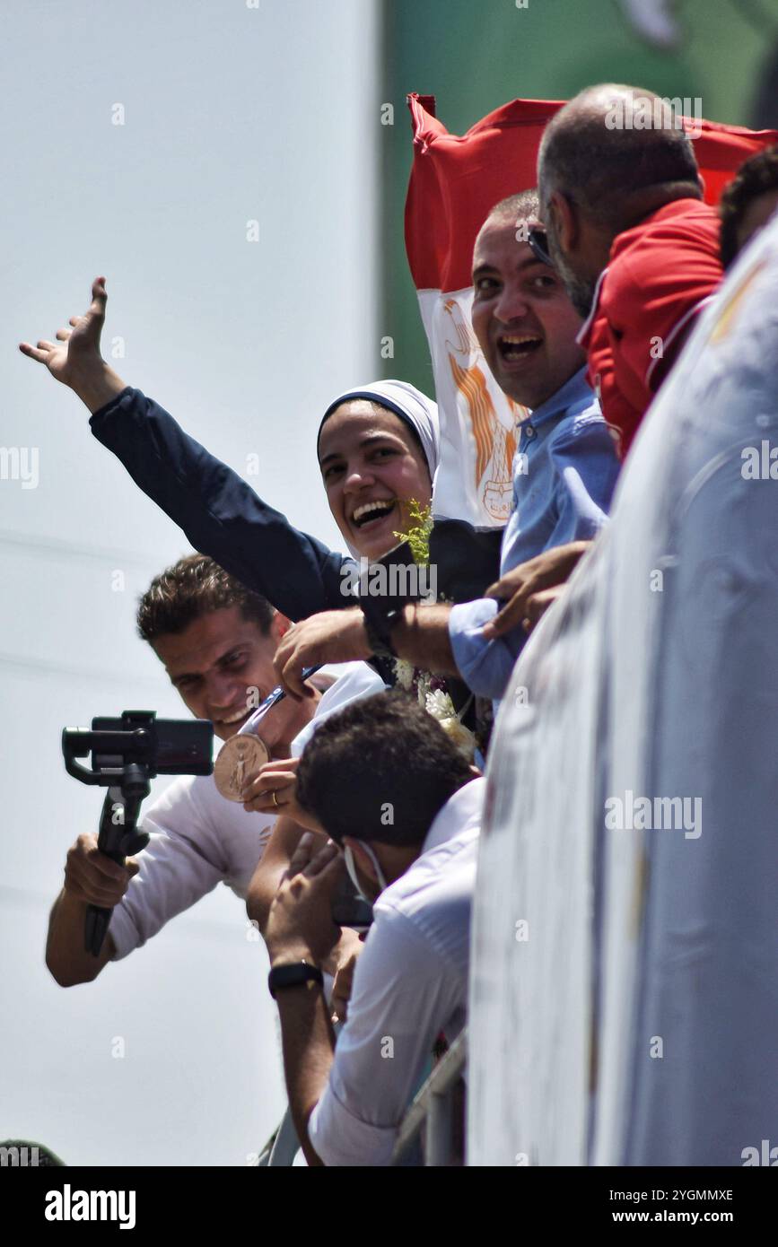 Cairo, Egypt. 28 July 2021. Egyptian athletes Hedaya Malak and Saif ...