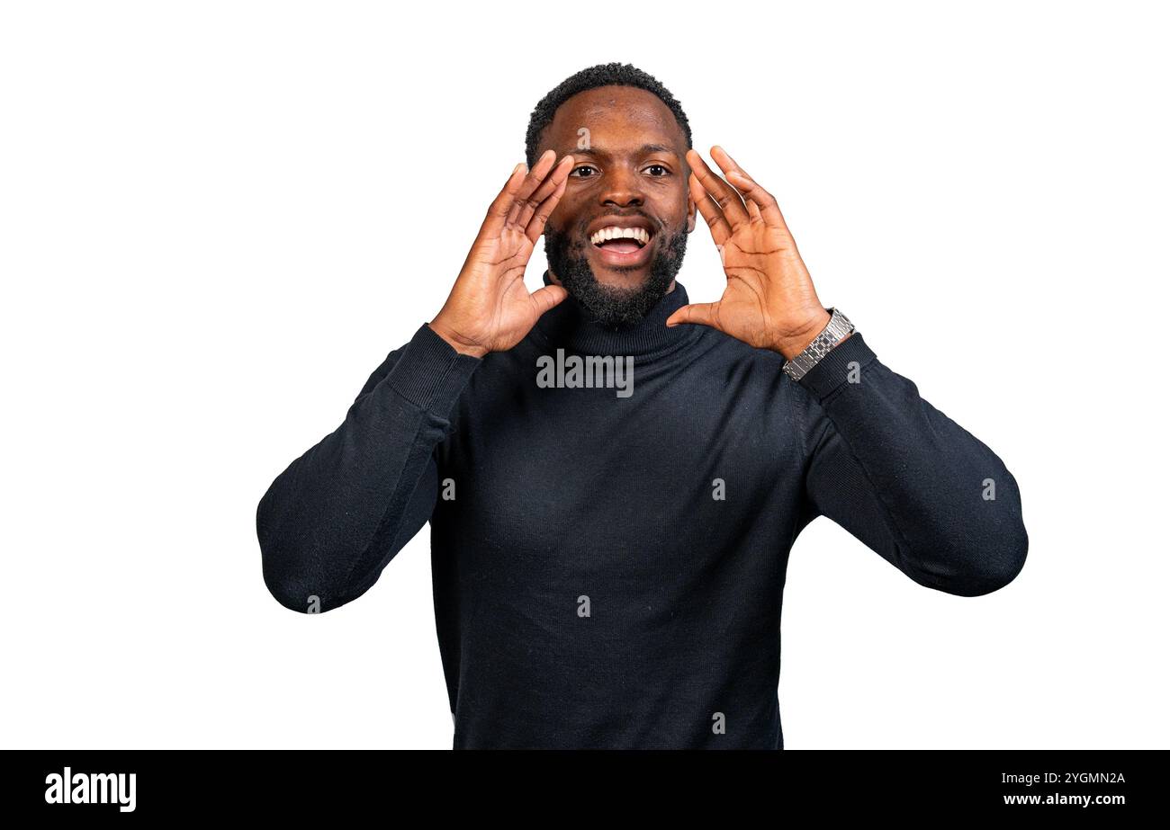 Hands cupped around mouth hi-res stock photography and images - Alamy