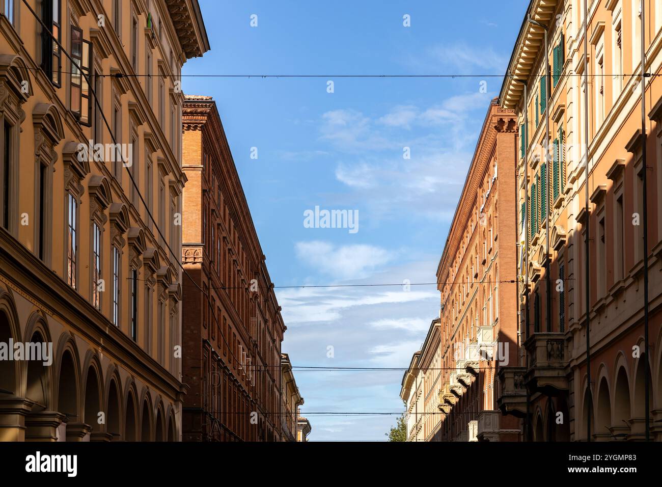 View of the historic buildings of Bologna, highlighting classical ...