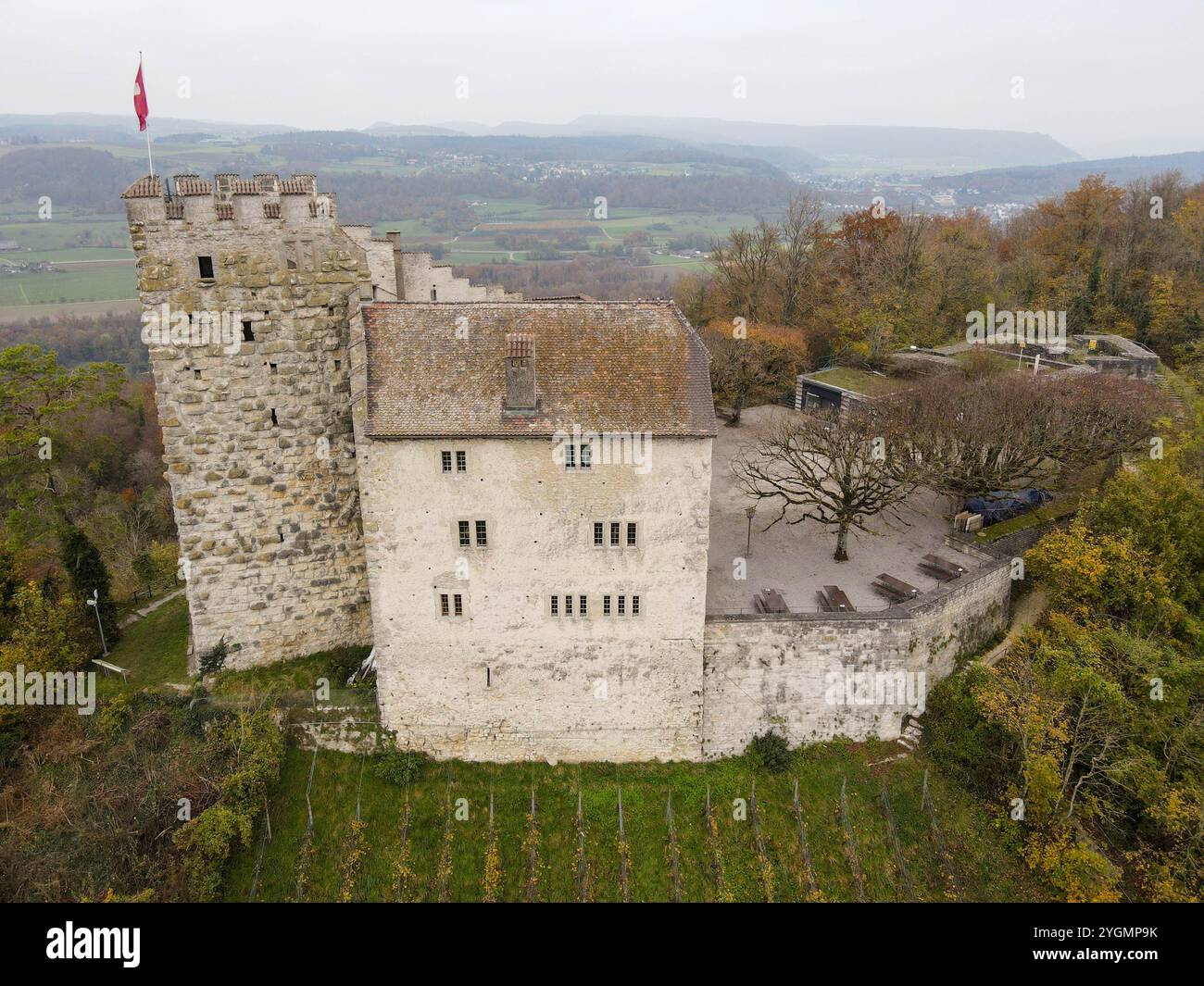 Drone view at Habsburg castle on Switzerland Stock Photo - Alamy