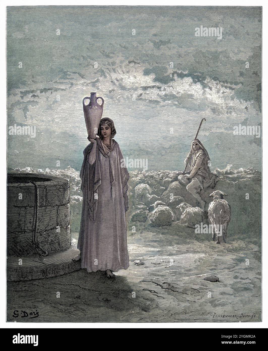 Jacob, who was tending Laban's flocks of sheep sees Rachel at the well ...