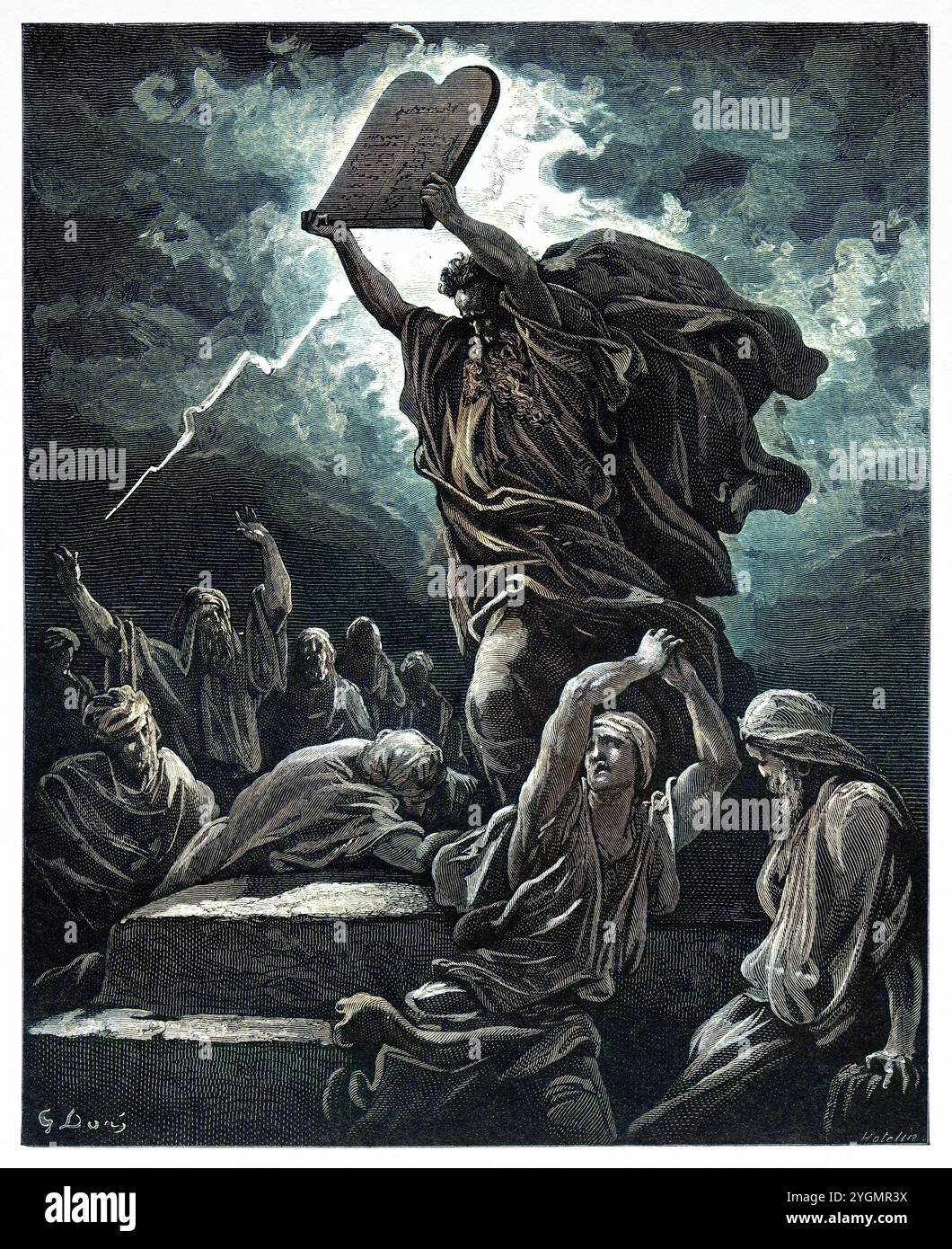 Moses breaks the Tables of the Law. Old Testament. Antique digitally ...