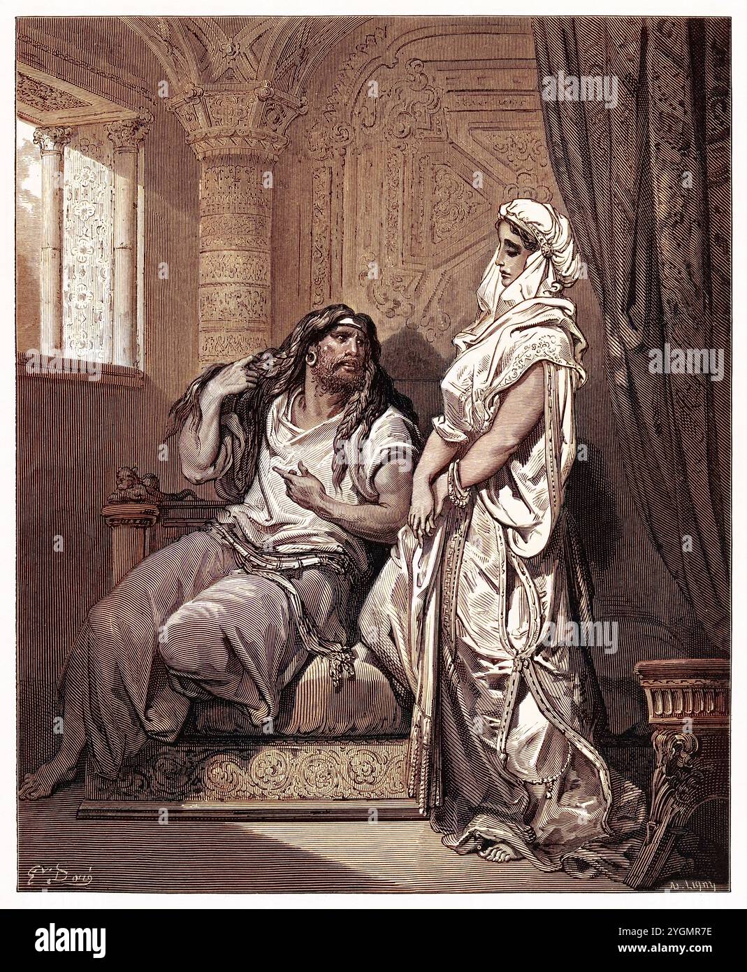 Samson and Delilah (Book of Judges Chapter 16) Old Testament. Antique ...