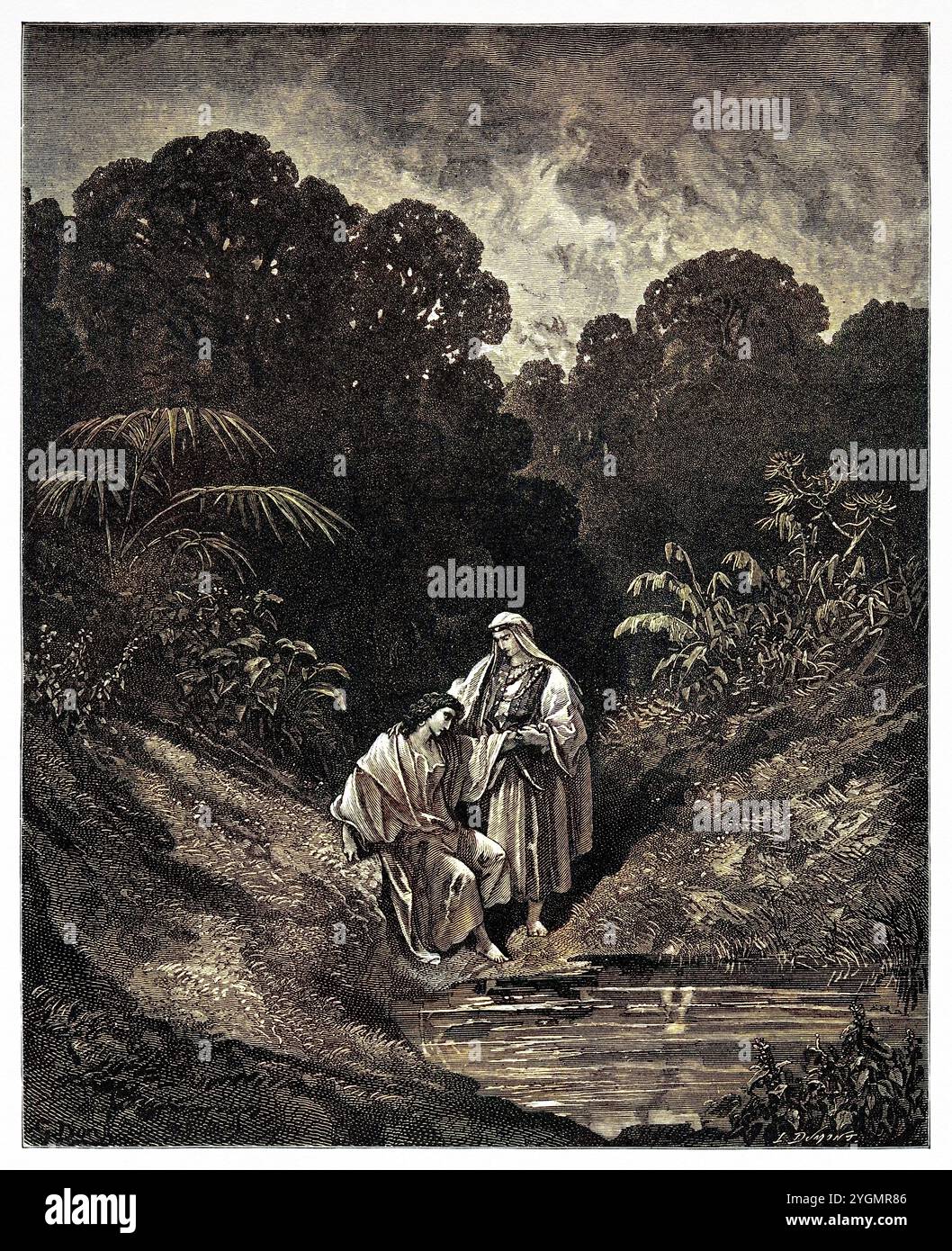 David and Jonathan (Samuel 20:42) Old Testament. Antique digitally ...
