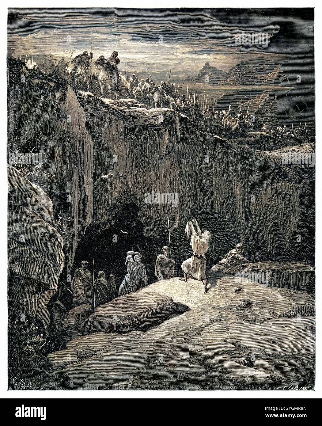 David showing Saul that he had spared his life. Old Testament. Antique ...