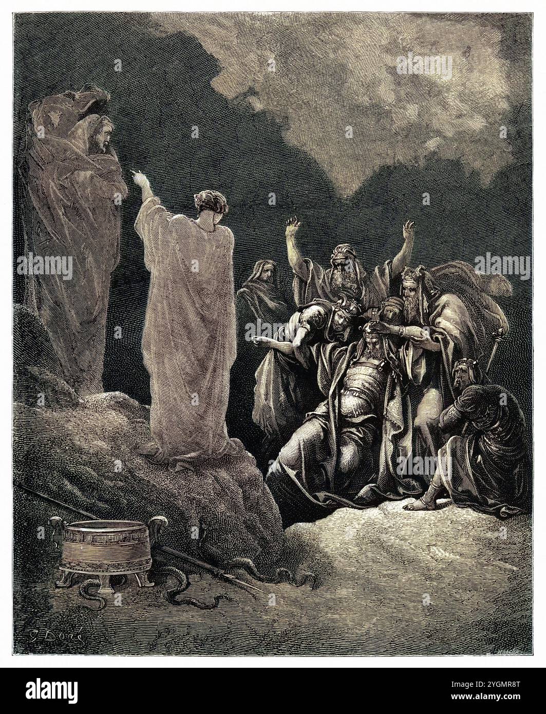 Saul and the witch of Endor. Old Testament. Antique digitally colored ...