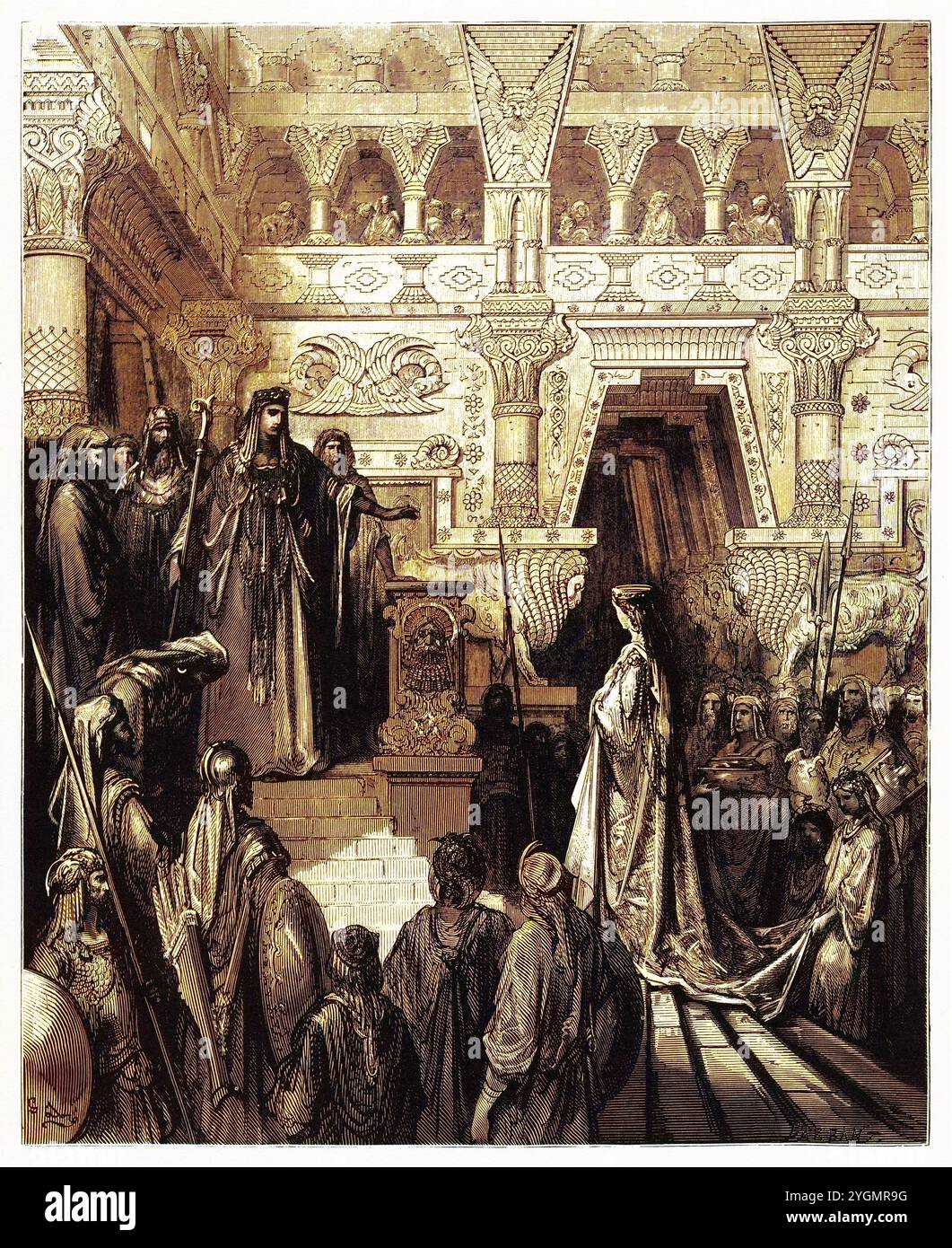 Solomon receiving the Queen of Sheba. Old Testament. Antique digitally ...