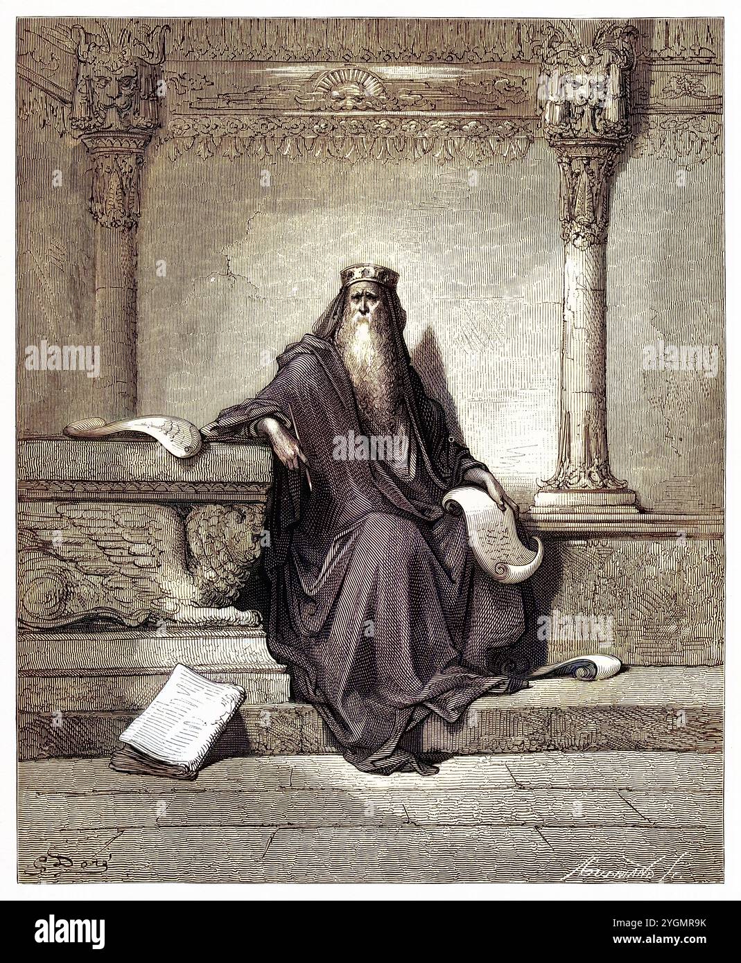 King Solomon writing the proverbs. Old Testament. Antique digitally ...